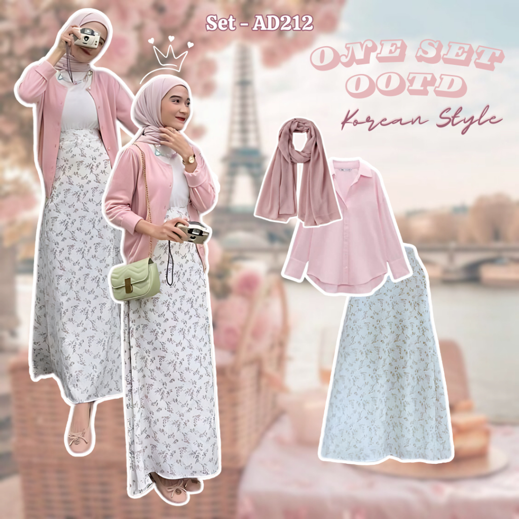 Jual 3 In 1 One Set Hijab Kekinian Korean Style Setelan OOTD Terbaru Outfit Ala Pinterest Buat ...