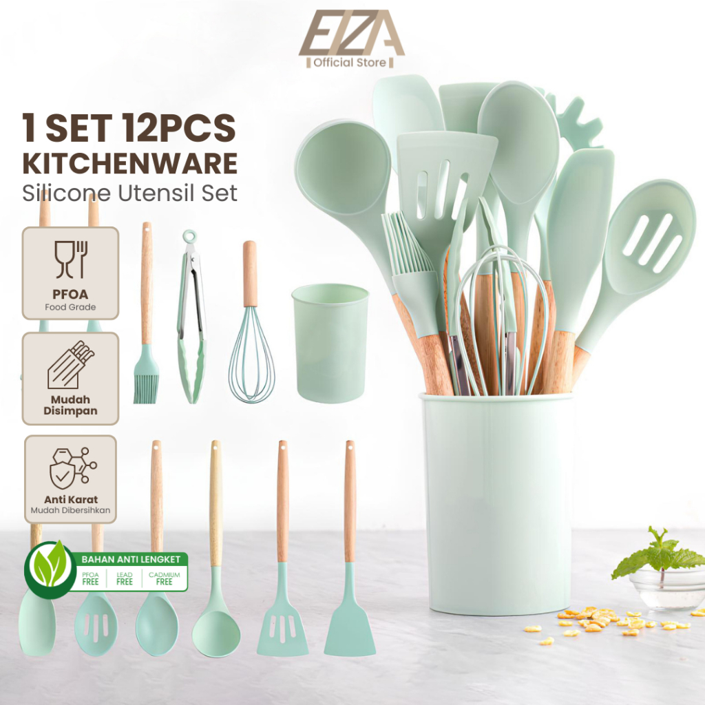 Jual EIZA Spatula Silicone Utensil Set 12IN1 Set Kitchenware Peralatan ...