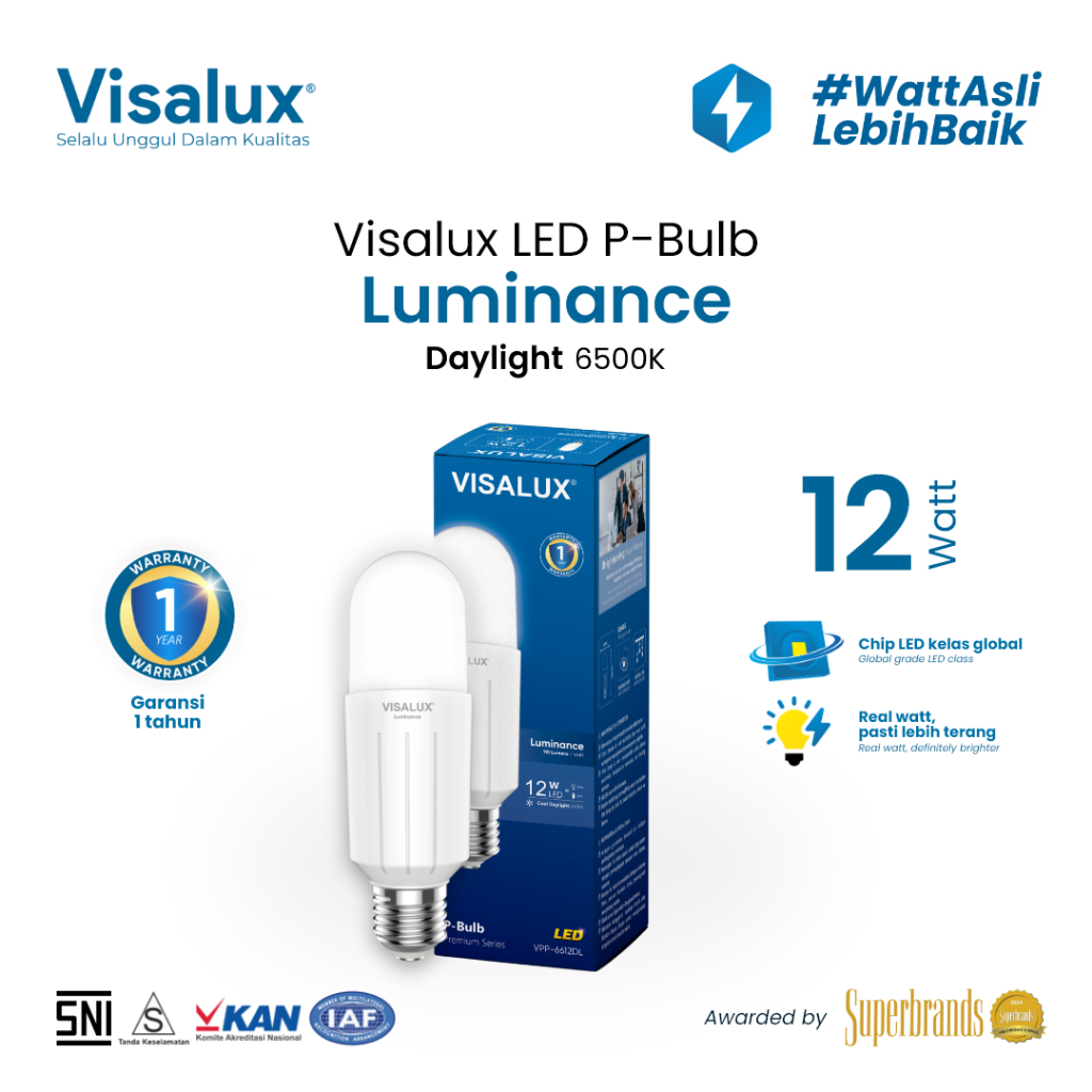 Jual Visalux Lampu LED Stick P-Bulb Luminance 6500K Daylight Putih 12W ...