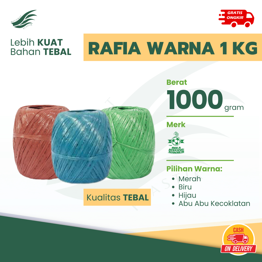 Jual Tali Rafia Cap Bola Bintang 1 Kg Warna Warni Merah Biru Hijau ...