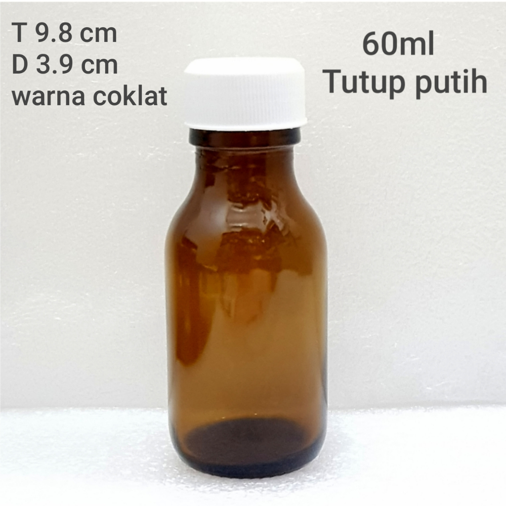 Jual 60 ml Botol kaca Amber + tutup ulir / Botol kaca coklat 60ml / botol kaca coklat 60ml ...