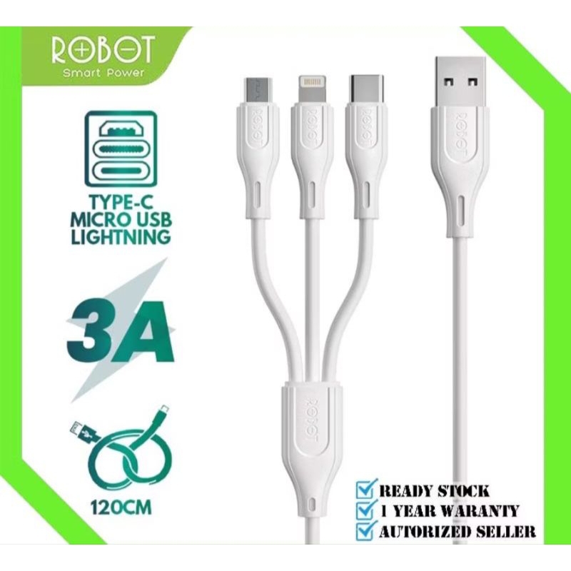 Jual Kabel Data robot Cable Data 3in1 USB Micro Type-C Lightning Kabel ...