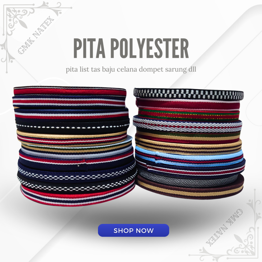Jual Pita motif 1cm / Webbing Polyester tape untuk List Pinggiran baju ...