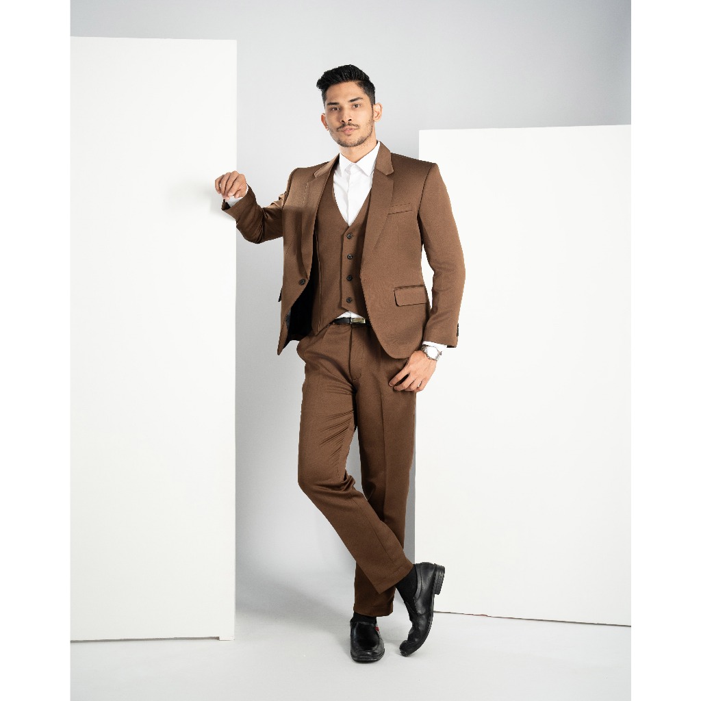 Jual Jas Formal Pria Coklat - Setelan Jas Celana dan Rompi Premium ...