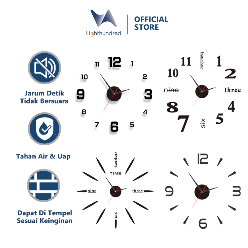 Jual Lighthundred Stiker Jam Dinding 3D Wall Clock DIY 40-60cm Diameter ...