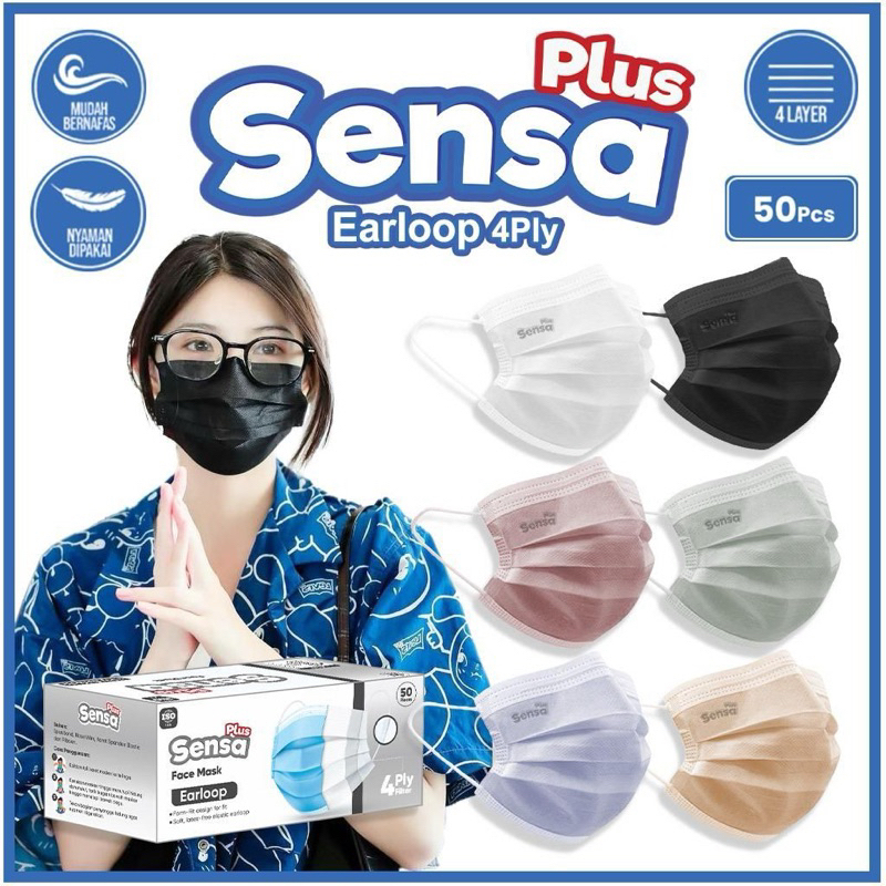 Jual Masker Sensa Plus 4Ply Masker 4Ply Earloop Sensa Plus 1Box Isi ...
