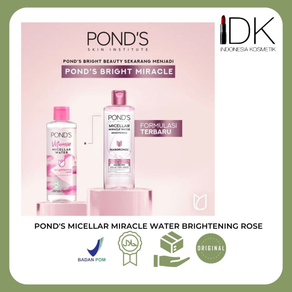 Jual Ponds Vitamin Micellar Water Brightening Rose 55ML/100ML/400ML ...