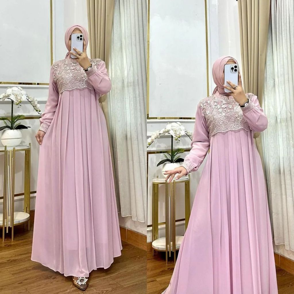 Jual SM L XL 2L 3L Gamis Pesta Mewah Elegan Gamis Lebaran 2024 Model Terbaru Dress Kondangan ...