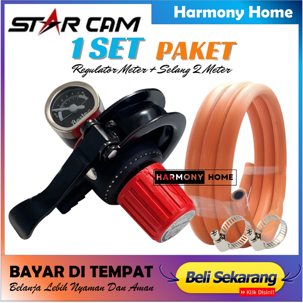 Jual Regulator STARCAM Meter+Selang Gas Oren 2 Meter+2 Pic Klem Gas ...