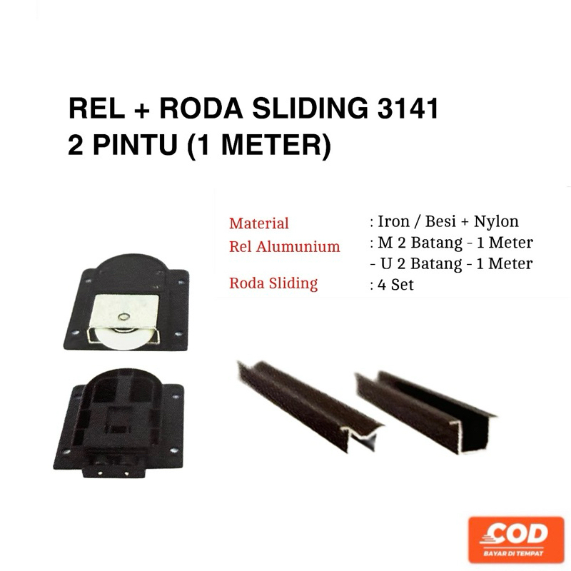 Jual (2 Pintu+1 Meter) Paket 2 Rel Lemari Sliding U M 3141 Lenaga 1 M ...