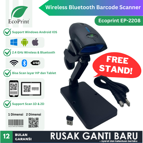 Jual ECOPRINT Barcode Scanner 1D 2D Usb Bluetooth Wireless | Shopee ...