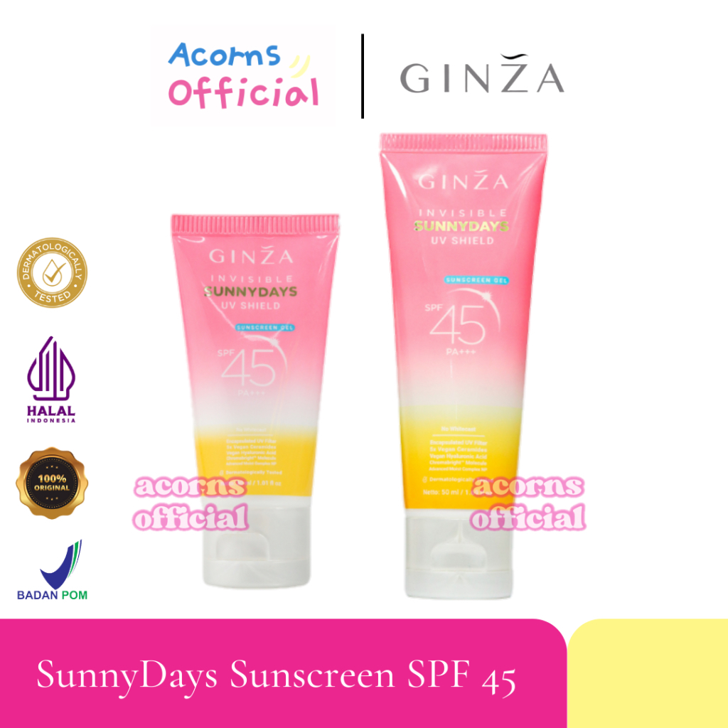 Jual Ginza Invisible SunnyDays UV Shield Sunscreen Gel SPF 45 PA ...
