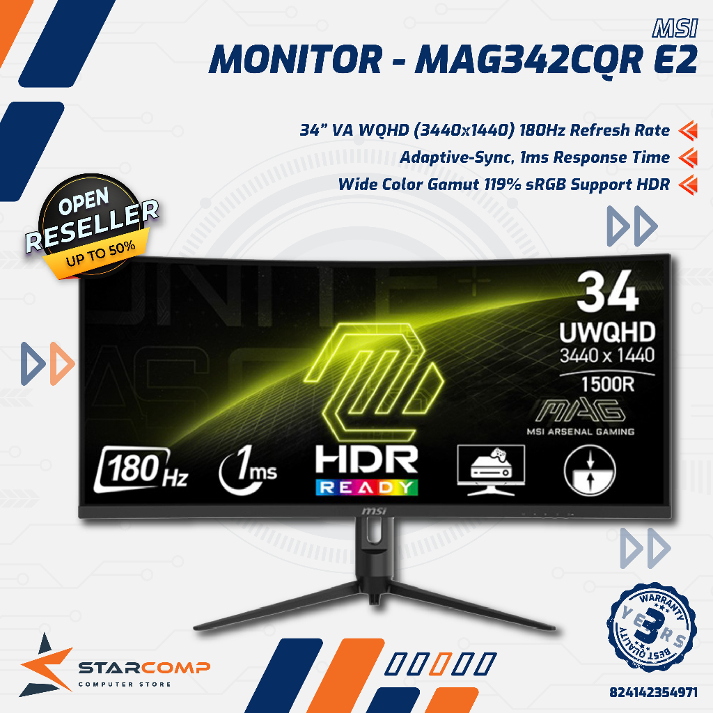 Jual MSI MAG342CQR E2 34" VA Curved 1440p UWQHD 180Hz HDMI 2.0x2 DP HDR Ready Ergonomic Stand ...