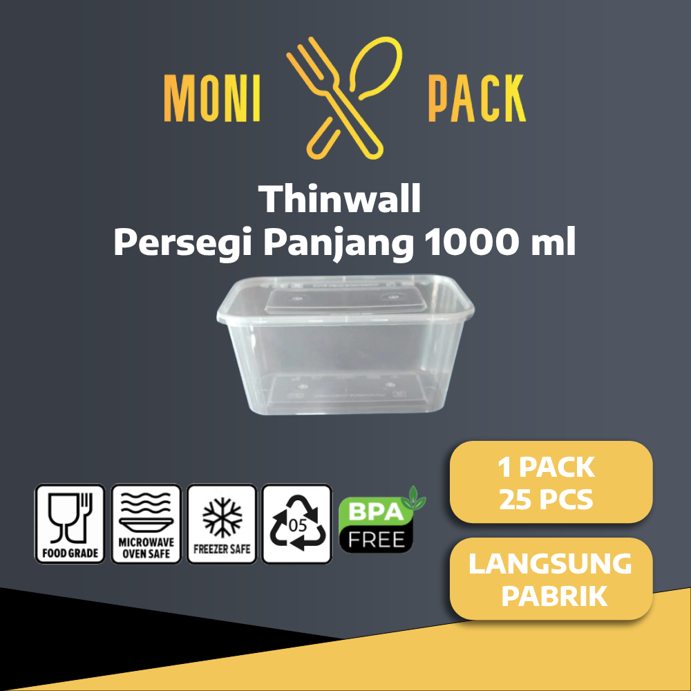 Jual kotak makan persegi panjang 1000ml isi 25 pcs / thinwall 1000ml ...
