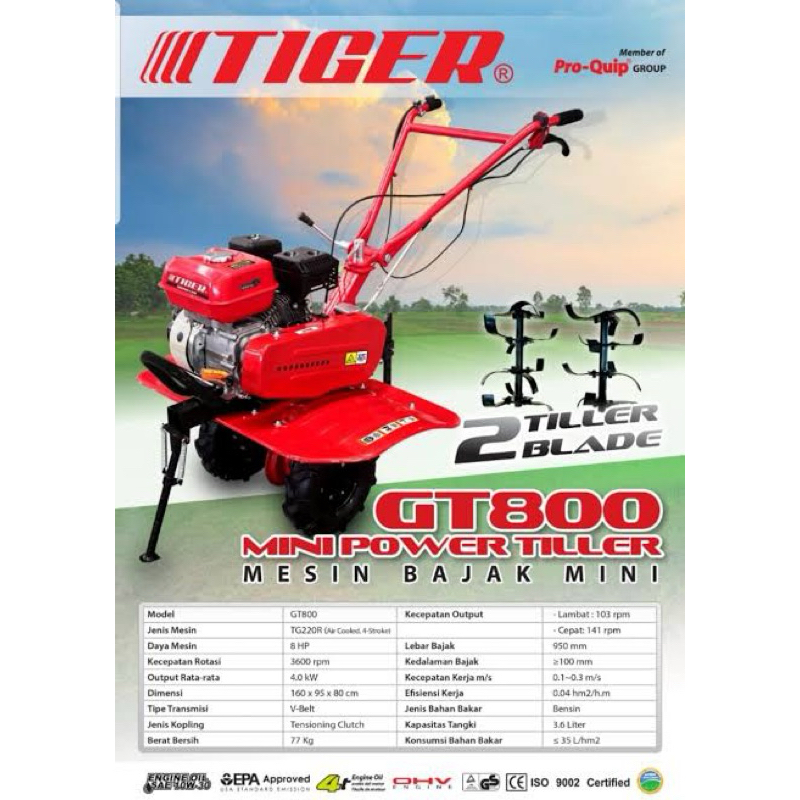 Jual TIGER MESIN TRAKTOR LADANG KERING / MINI TILLER GT800 TIGER Mesin ...