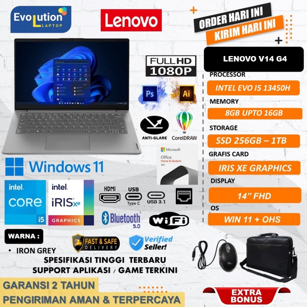 Jual Laptop Slim Murah Lenovo V14 G3 Core i5 Gen12 1235U Ram 16GB SSD 512GB 14 INCH FHD WIN11 ...