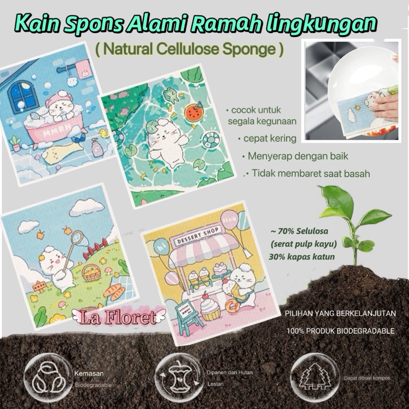 Jual Lap Kain Spons alami ramah lingkungan / Biogradable Cellulose ...