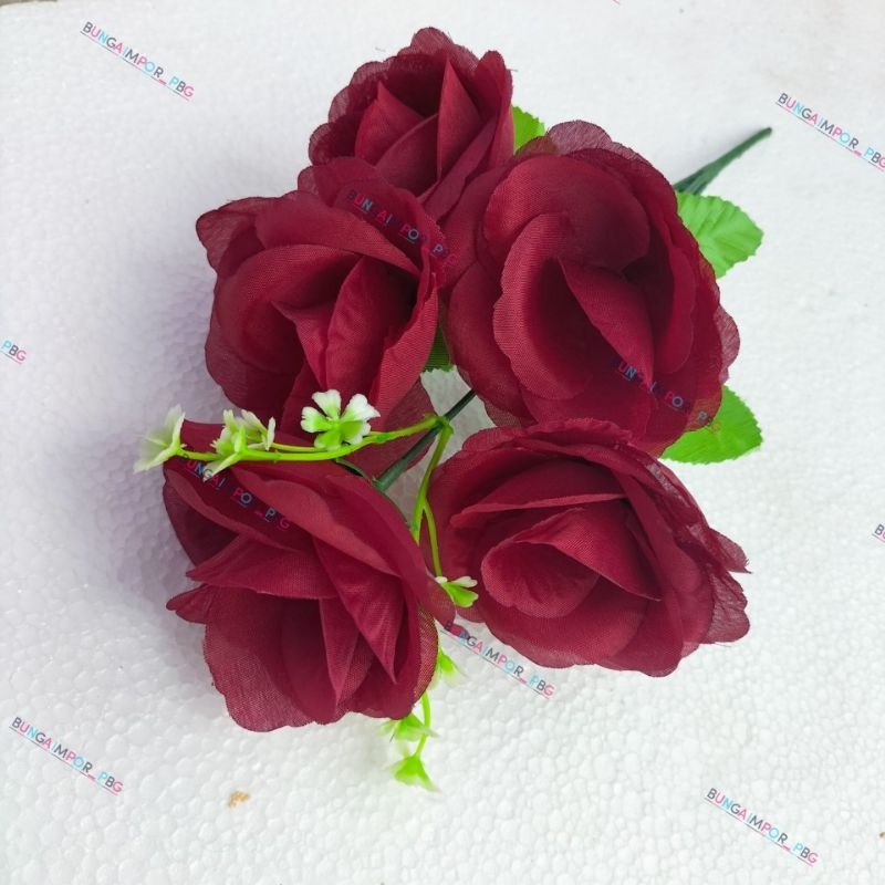 Jual bunga mawar mekar artificial lusinan 12 tangkai warna MERAH MAROON ...