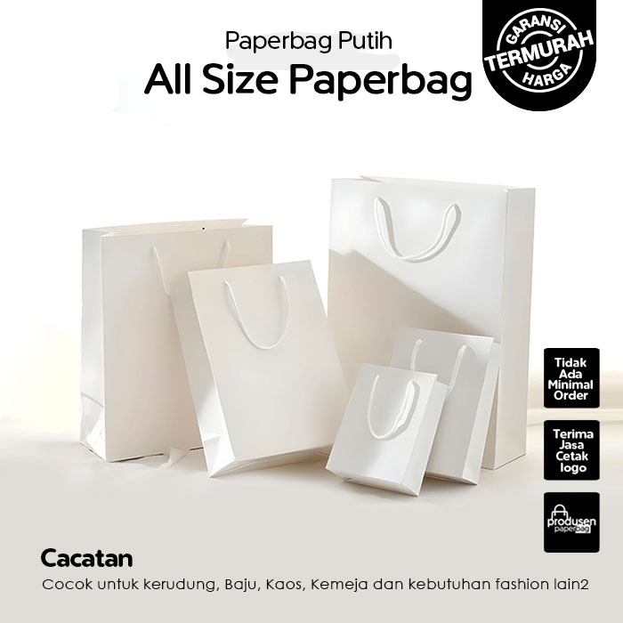 Jual (Talikur) Paper Bag Kado Putih All Size, Papper Bag Polos Warna ...