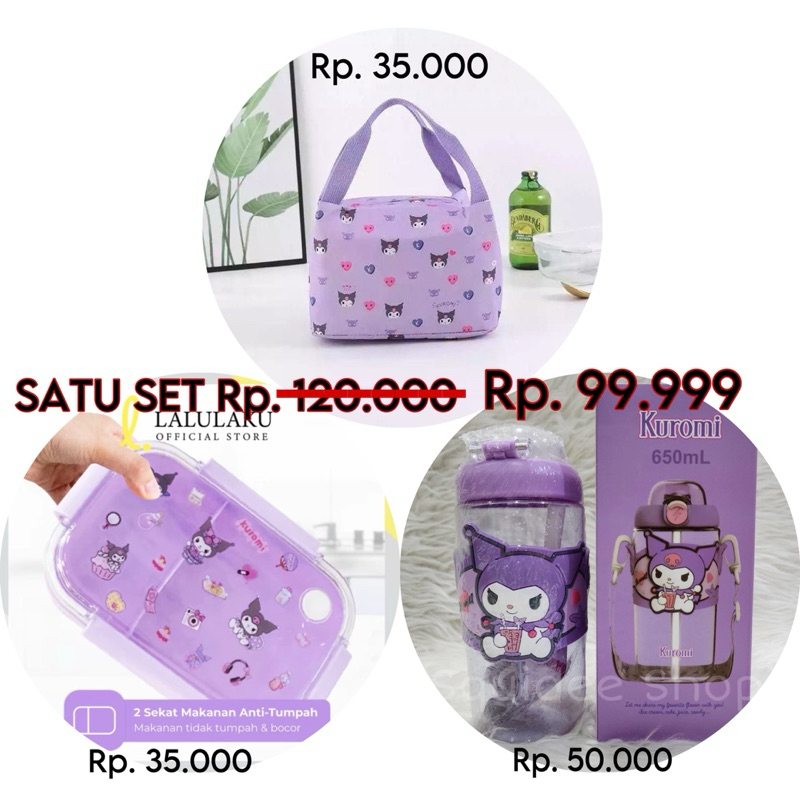 Jual PAKET SUPER HEMAT!!! LUNCH BOX KUROMI SET | LUCH BOX SANRIO SET | ISI 3 PCS KOTAK BEKAL ...