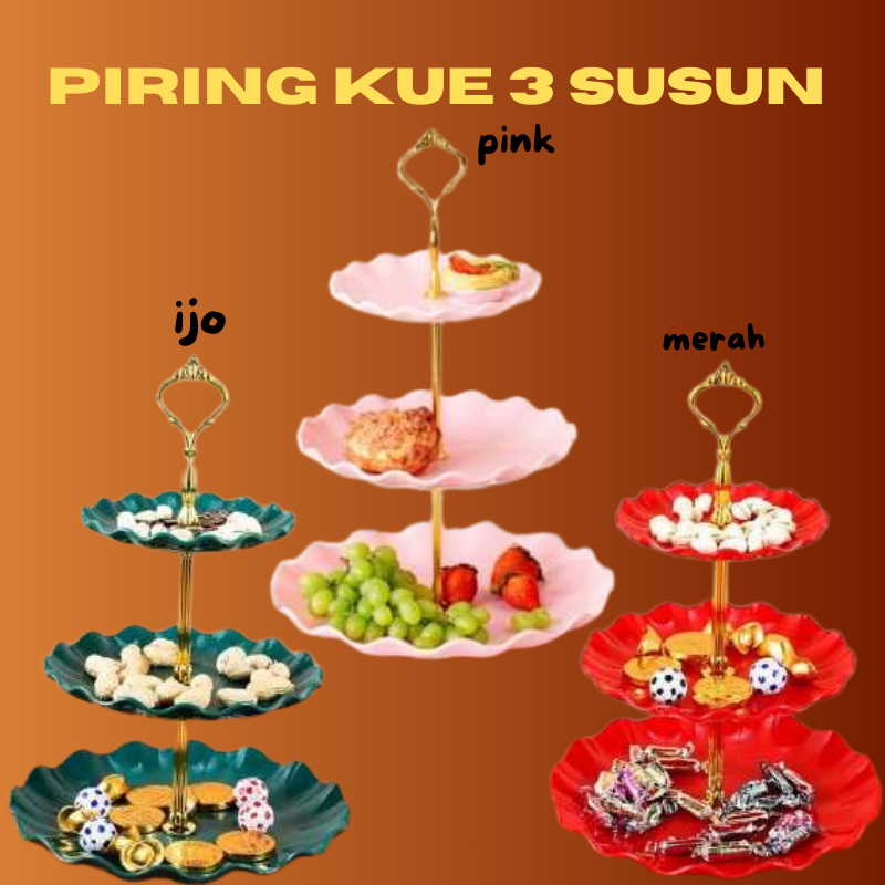 Jual Piring Kue 3 susun || PIRING 3 TINGKAT wadah Kue lebaran piring hampers lebaran - pinggir ...