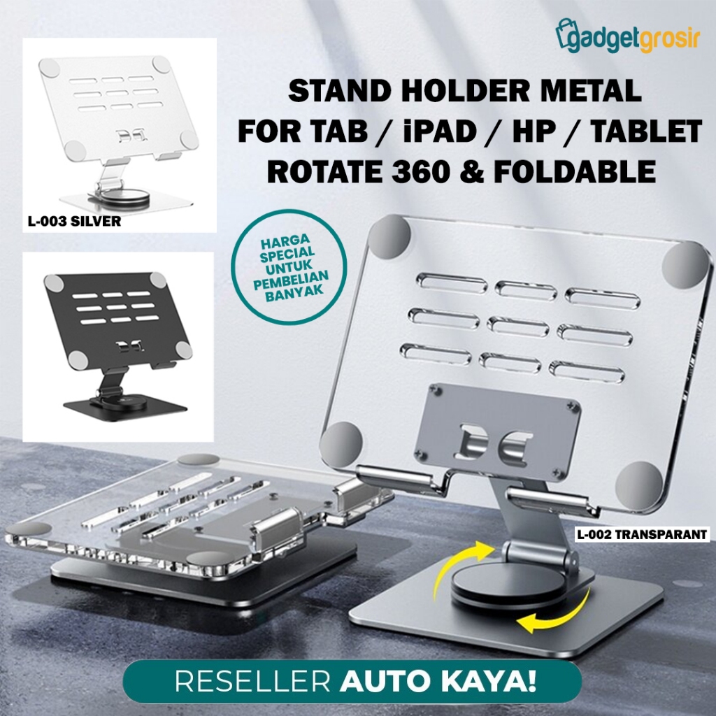 Jual Stand Holder Tab iPad Tablet HP Acrylic Metal 360° Rotate ...