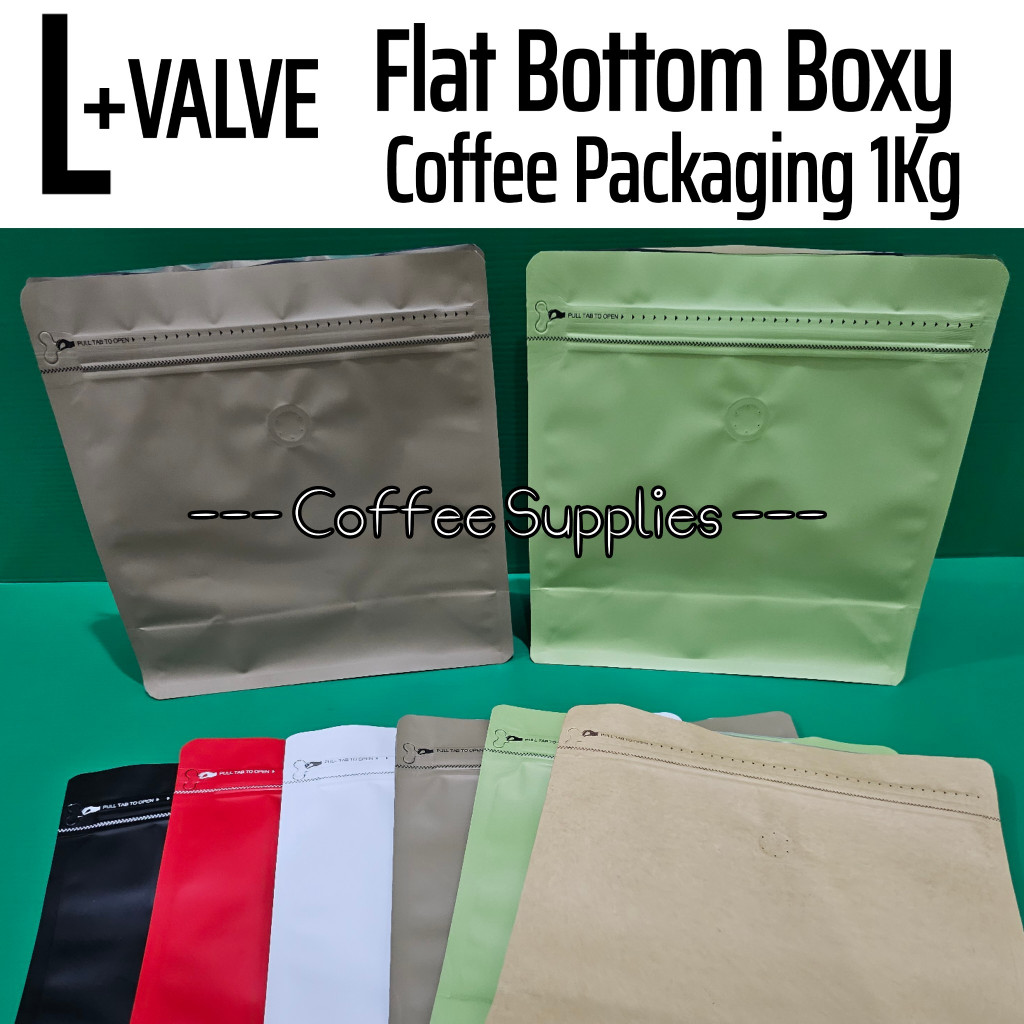 Jual FLAT BOTTOM BOXY L VALVE coffee packaging 1Kg Kemasan Kopi square ...