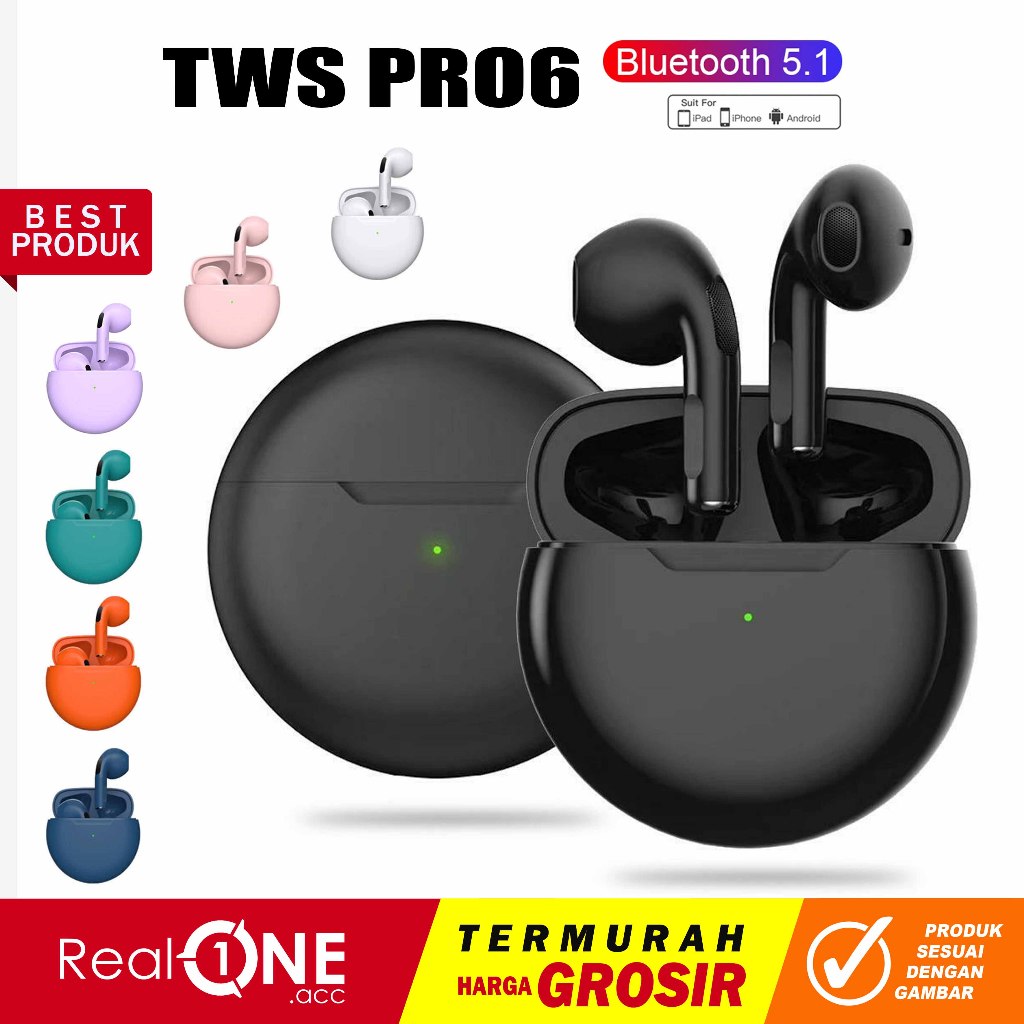 Jual Pro6 Headset Bluetooth Mini Portable Long Battery Life TWS Bass 9D ...