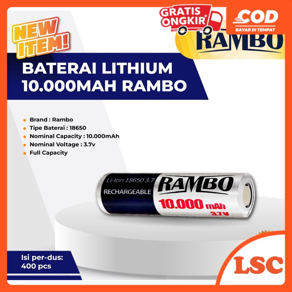 Jual RAMBO Baterai Cas / Charge 18650 10000mAh Li-ion 3,7V Rechargeable ...