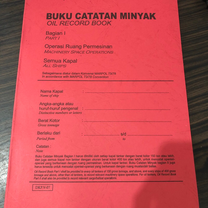 Jual Oil Record Book Part 1 / Buku Catatan Minyak Bagian 1 / jurnal oli ...
