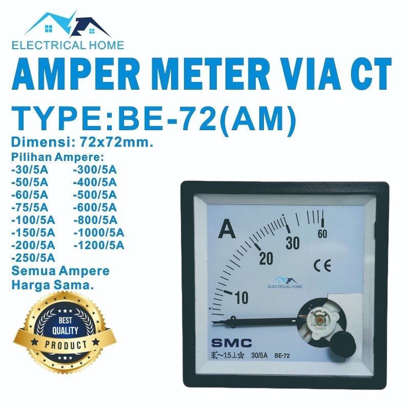 Jual Panel Meter SMC/ Amper Ampere Meter BE-72 AC xx/5A | Shopee Indonesia