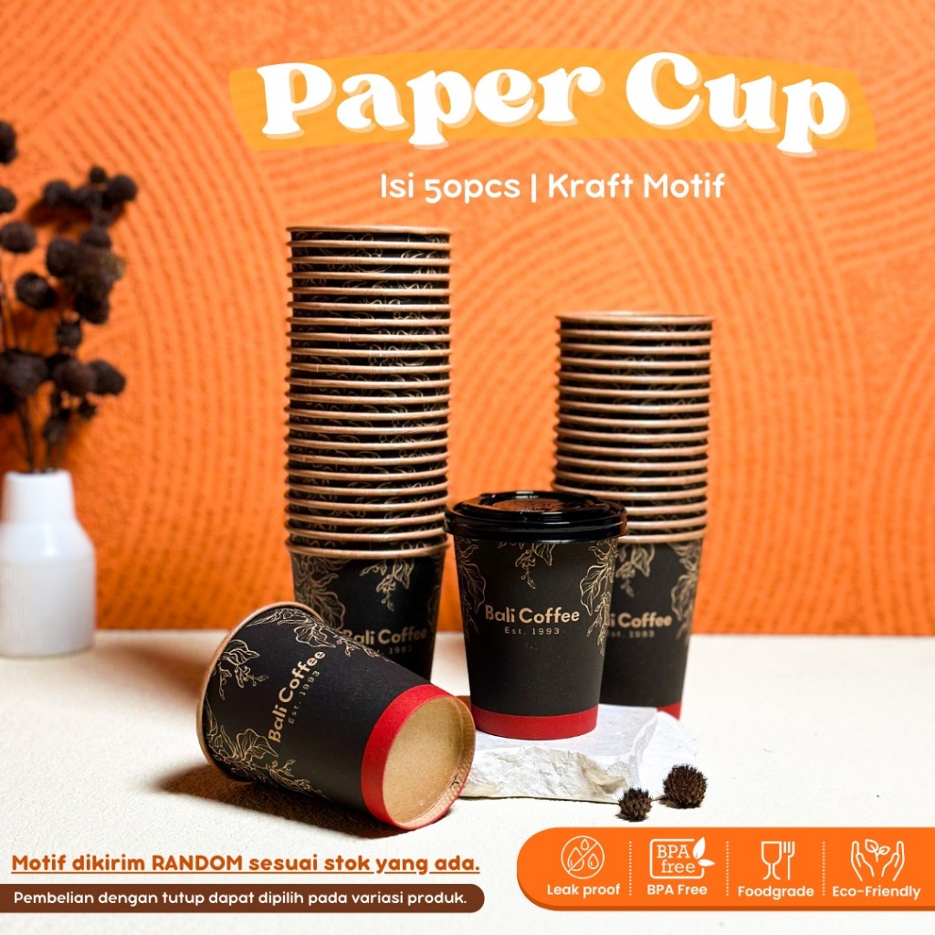 Jual [ISI 50PCS] Paper Cup 8 Oz (240ml) / Gelas Kertas Kopi Teh Polos Motif Tahan Panas / Hot ...