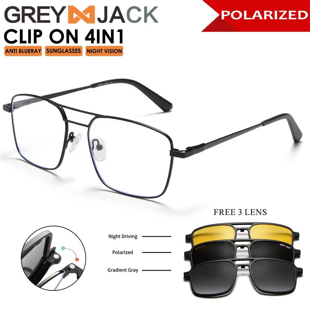 Jual Grey Jack Kacamata Clip On Bahan Metal 4in1 Free Lens Polarized Night Vision Ringan Model ...