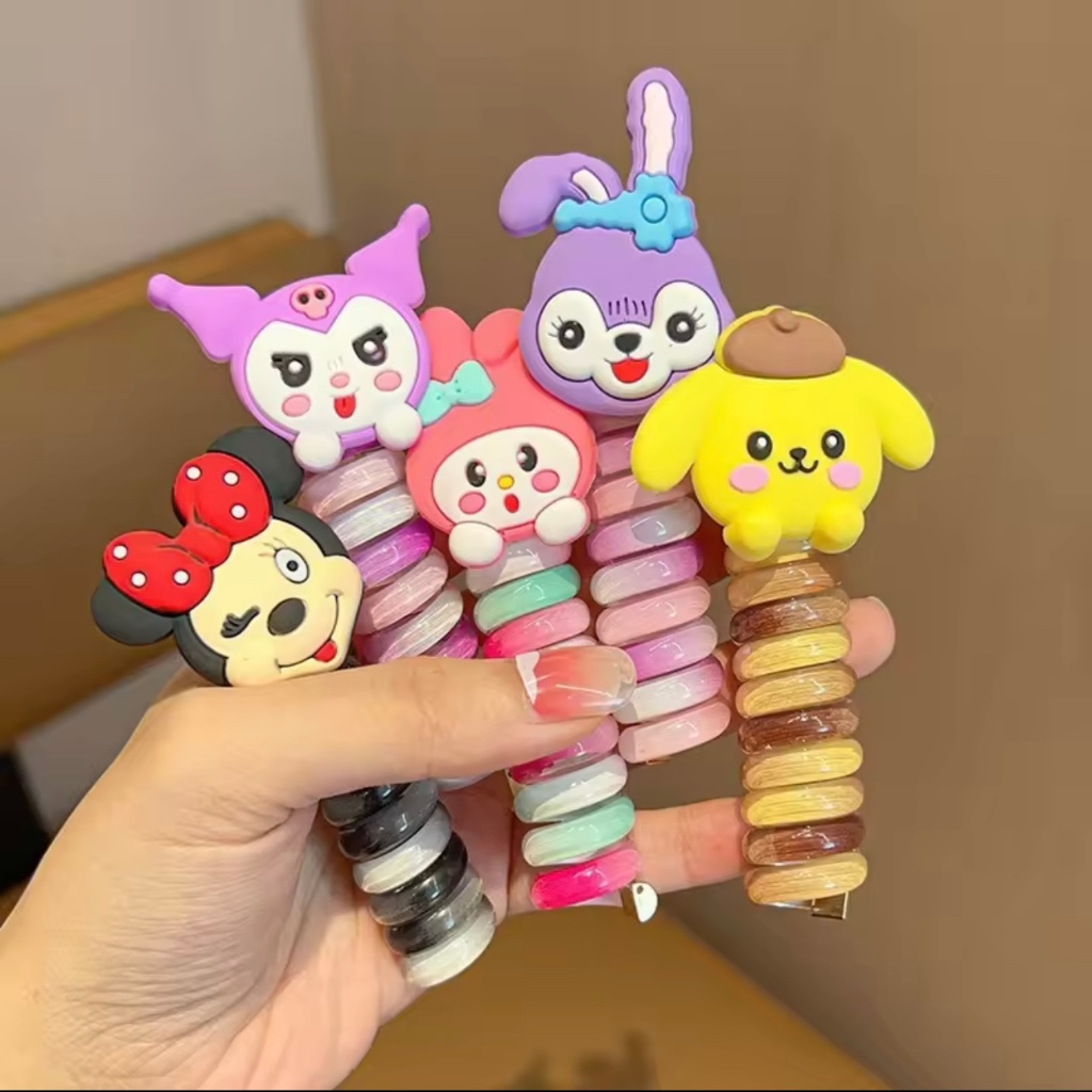 Jual Ikat Rambut Kabel ulir Anak Spiral Bulu Karakter Kartun Lucu Karet ...