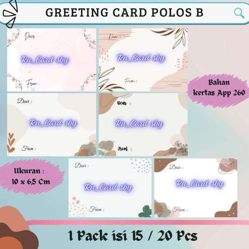Jual ( 15/20 Pcs ) GREETING CARD POLOS || GIFT CARD || KARTU UCAPAN ...