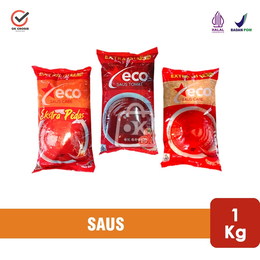 Jual Saos Cabai Extra Pedas atau Tomat Merk Eco Kemasan 400gr atau 1kg ...