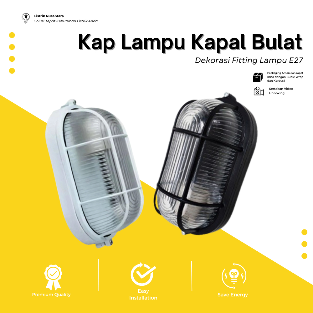 Jual Kap Lampu Hias Kapal Oval Dinding E27 Hitam Putih Outdoor | Kap ...