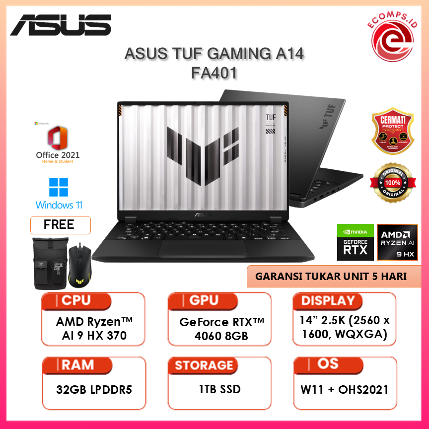Jual Asus TUF Gaming A14 FA401 RTX4060 8GB/ Ryzen AI 9 HX 370 Ram 32GB ...