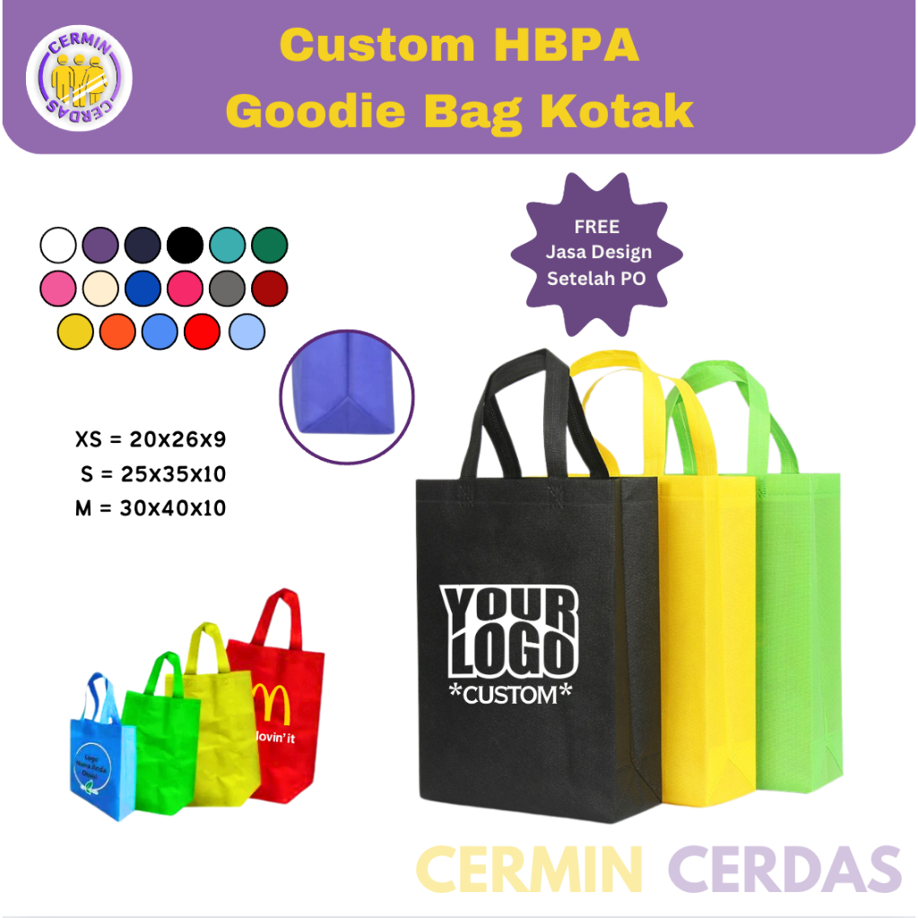 Jual Spunbond HBPA Custom Sablon Goodie Bag Tas Box Suvenir Logo Perusahaan Ultah Pernikahan ...