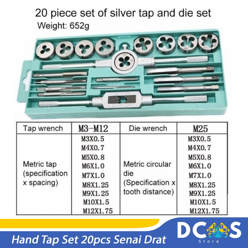 Jual Hand Tap Set 20Pcs Senai Snai Tapping Die Alat Pembuat Drat Luar ...