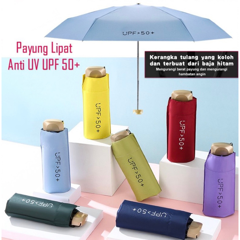 Jual Payung Mini Kecil Lipat Warna Anti UV UPF 50+ Motif Polos Folding ...