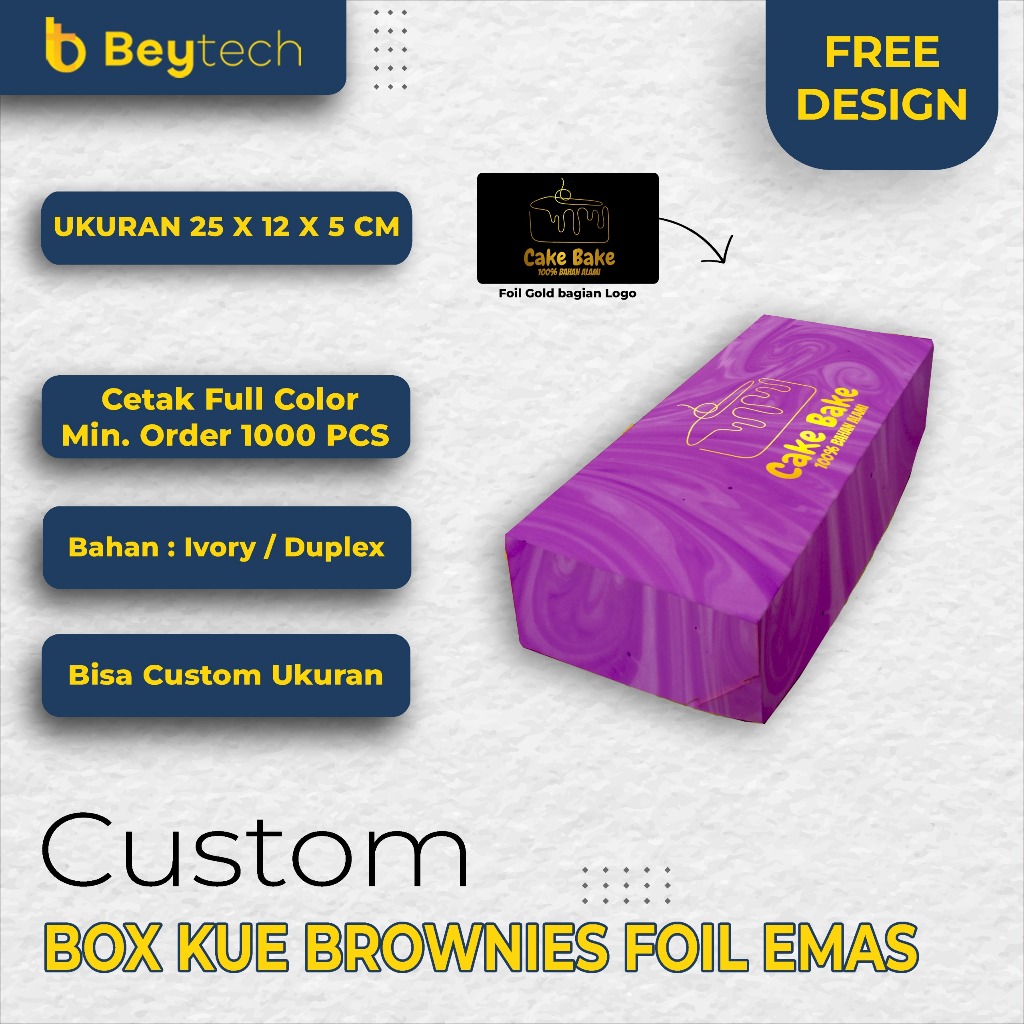 Jual Custom Box Kue/ Brownies Full Color + Hot Print Poly Foil | Shopee ...