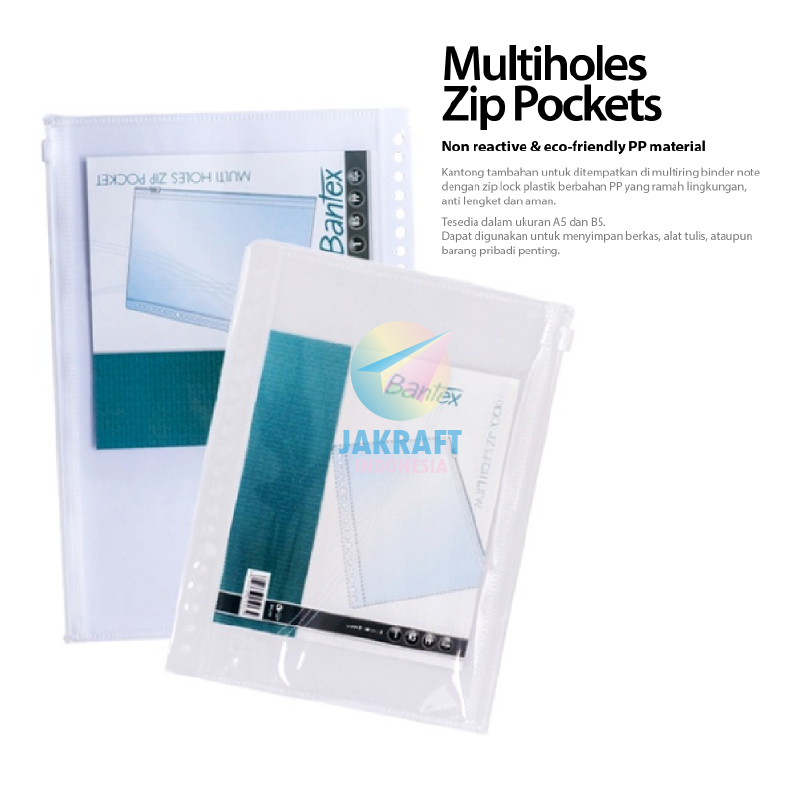 Jual (1 Pcs) Multi Holes Zipper Pocket BANTEX 8072 u/ Binder Note A5 ...