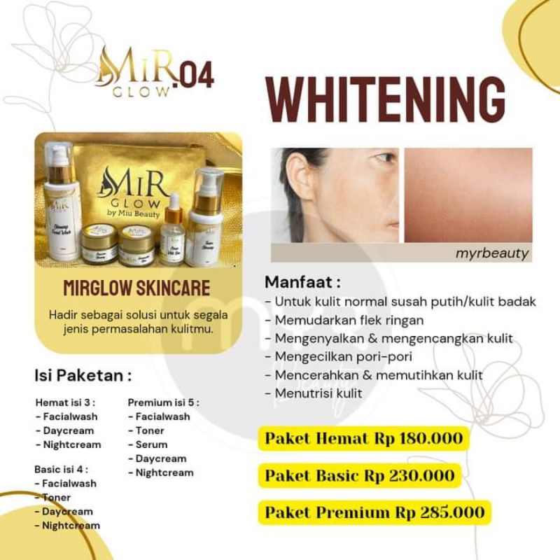 Jual Mirglow Paket Whitening free gift ( Pencerah, kulit Kusam susah ...