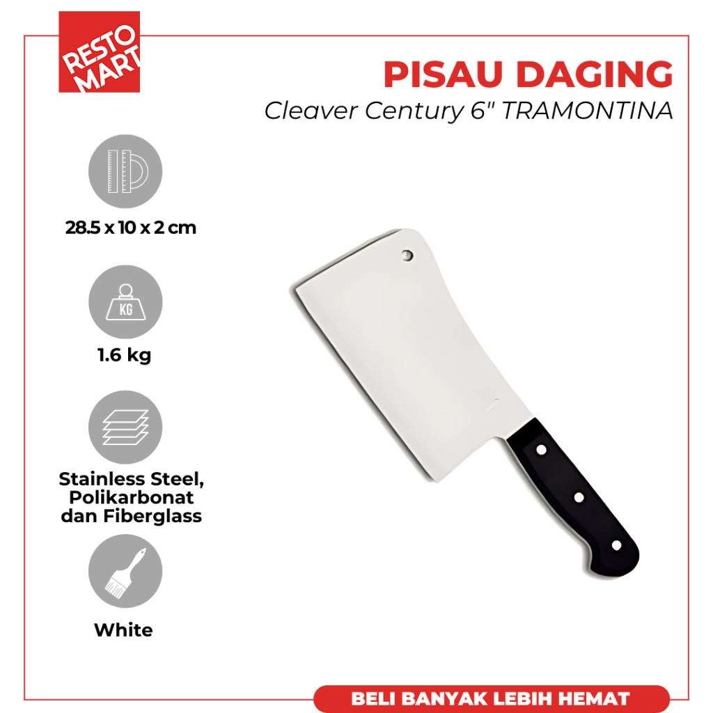 Jual Pisau Daging / Pisau Dapur 15 cm / Cleaver Century 6" TRAMONTINA ...