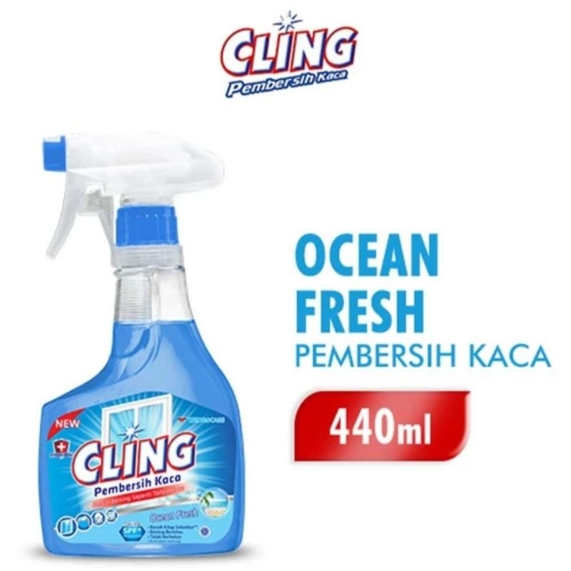 Jual Cling Glass Cleaner Ocean Fresh 440ml Pump Botol Cairan Pembersih ...