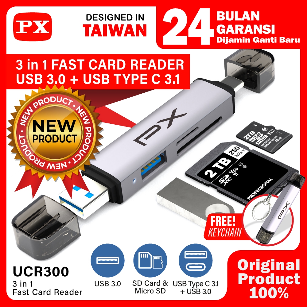 Jual Card Reader Micro SD Card High Speed Type C OTG 2 in 1 PX UCR300 ...