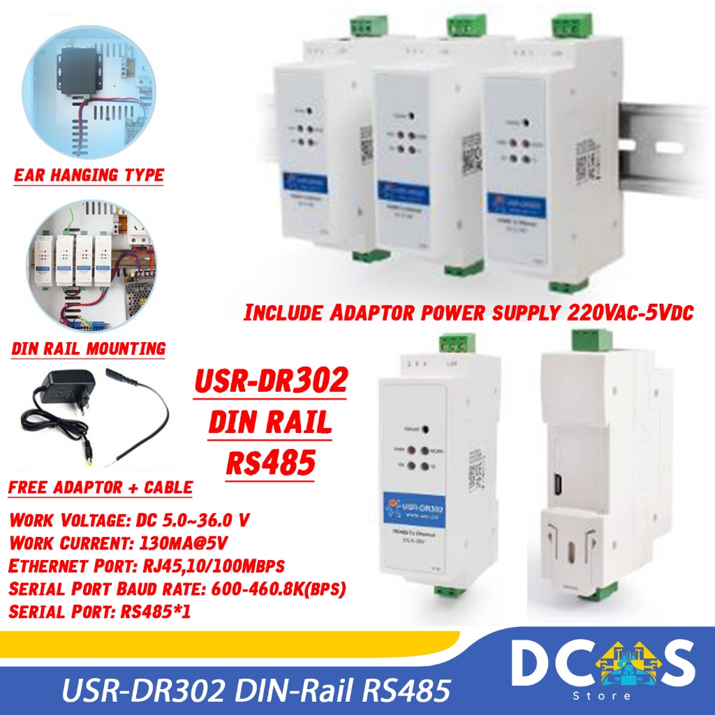 Jual USR-DR302 Din Rail RS485 to Ethernet Converter Support Modbus TCP ...