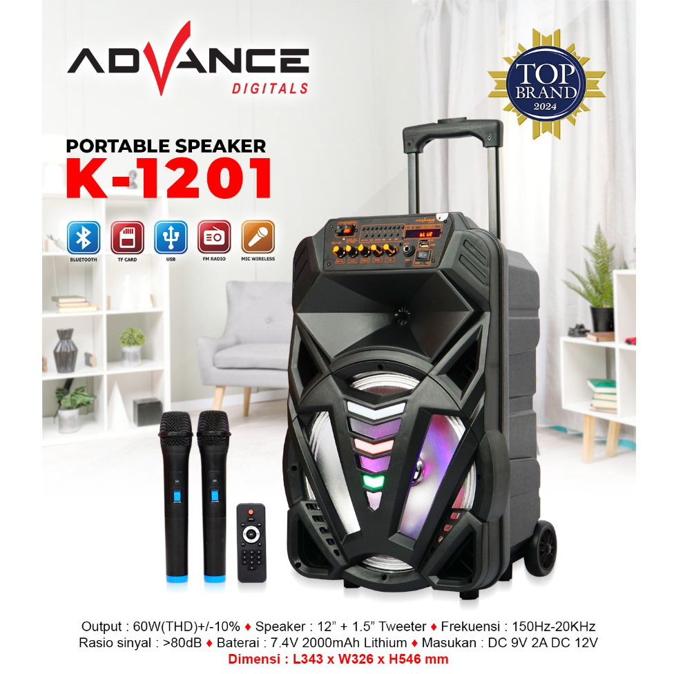 Jual Speaker Advance K1201 NEW Portable Speaker 12 Inch Free 2 Microphone Bergaransi Resmi 1 ...