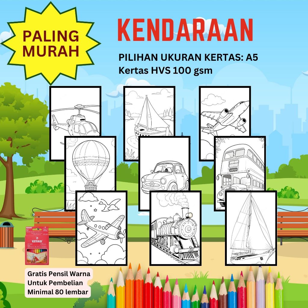 Jual Kertas Mewarnai Ukuran A5 / KENDARAAN / Buku Gambar Mewarnai ...